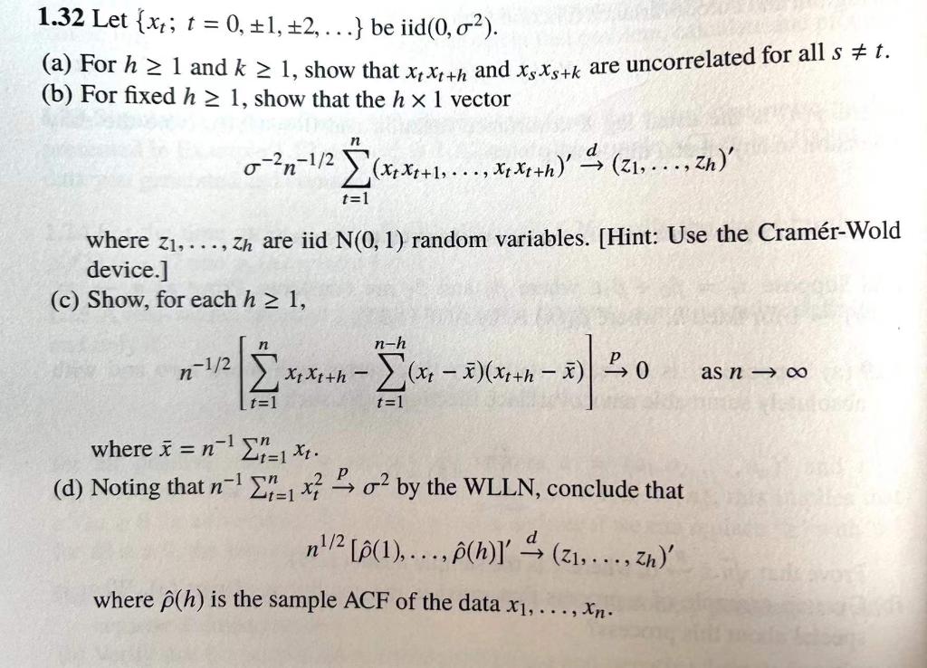 Solved 1.32 Let {xt; t = 0, #1, #2, ...} be iid(0,0%). (a) | Chegg.com