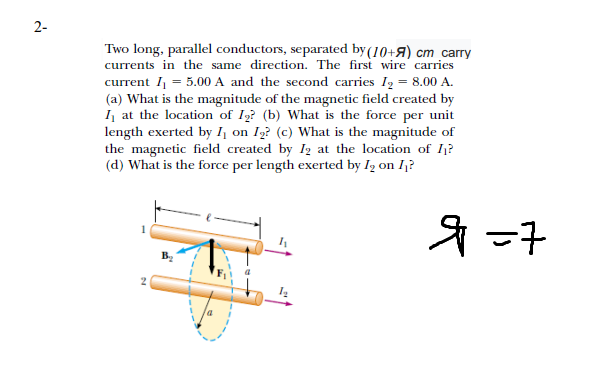 Solved 2- Two long, parallel conductors, separated by (10+9) | Chegg.com