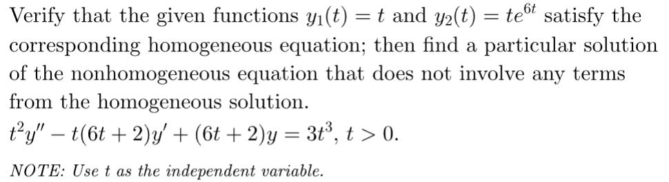 Solved Verify that the given functions y1(t)=t and | Chegg.com