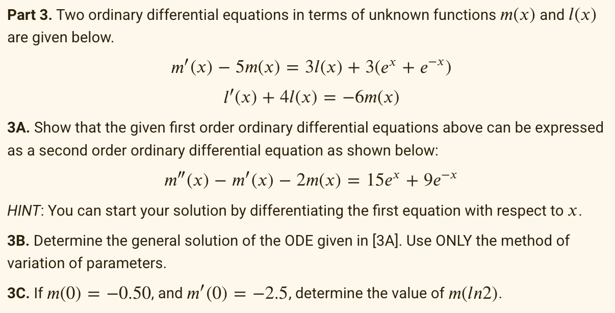 Solved Part 3. Two ordinary differential equations in terms | Chegg.com