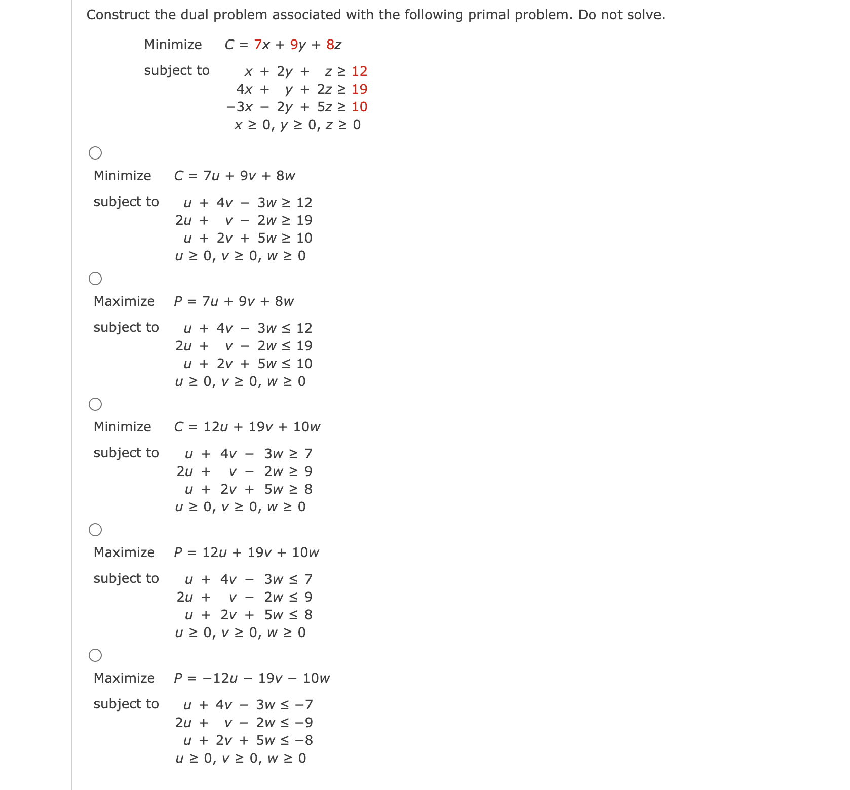 Solved Construct the dual problem associated with the | Chegg.com