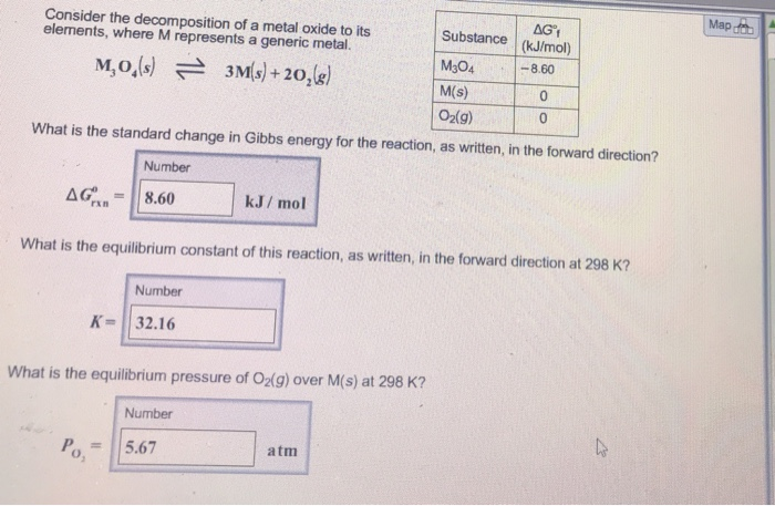 Solved Map ot AG Consider the decomposition of a metal oxide | Chegg.com