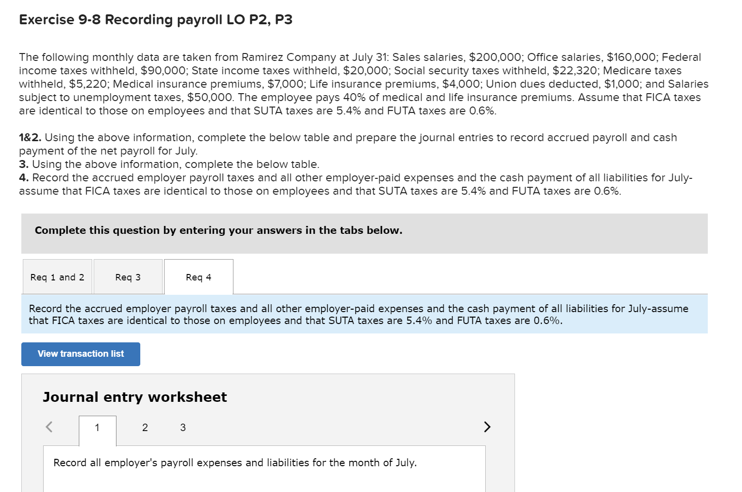 Solved Exercise 9-8 Recording payroll LO P2, P3 The | Chegg.com