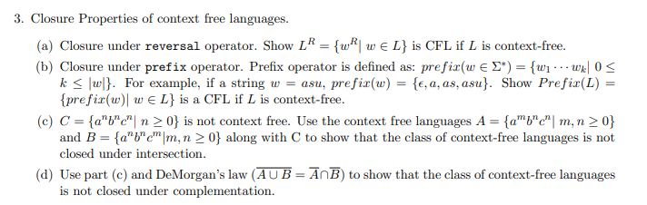 3. Closure Properties of context free languages. (a) | Chegg.com