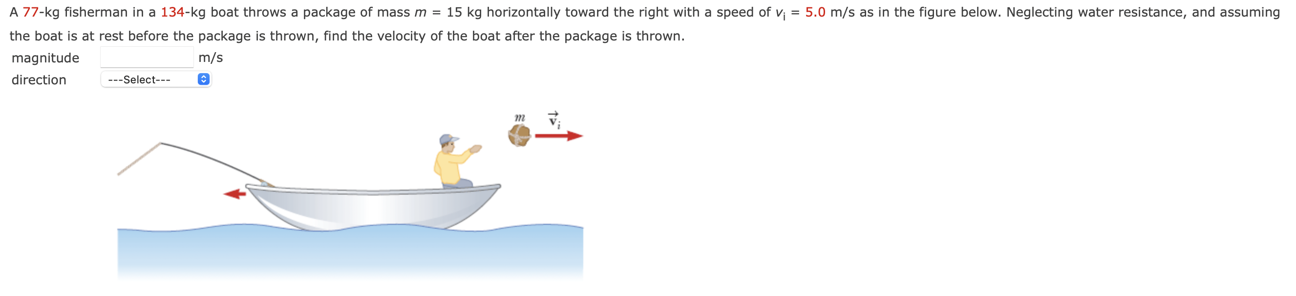 Solved the boat is at rest before the package is thrown, | Chegg.com