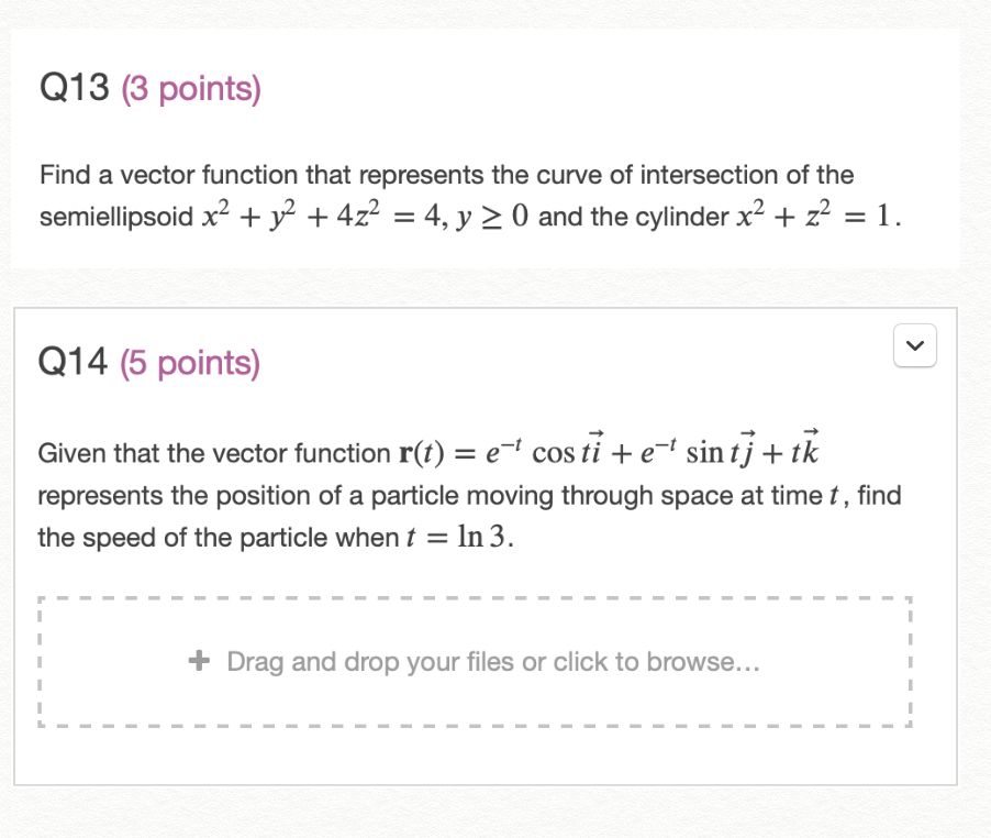Solved Q13 (3 points) Find a vector function that represents | Chegg.com