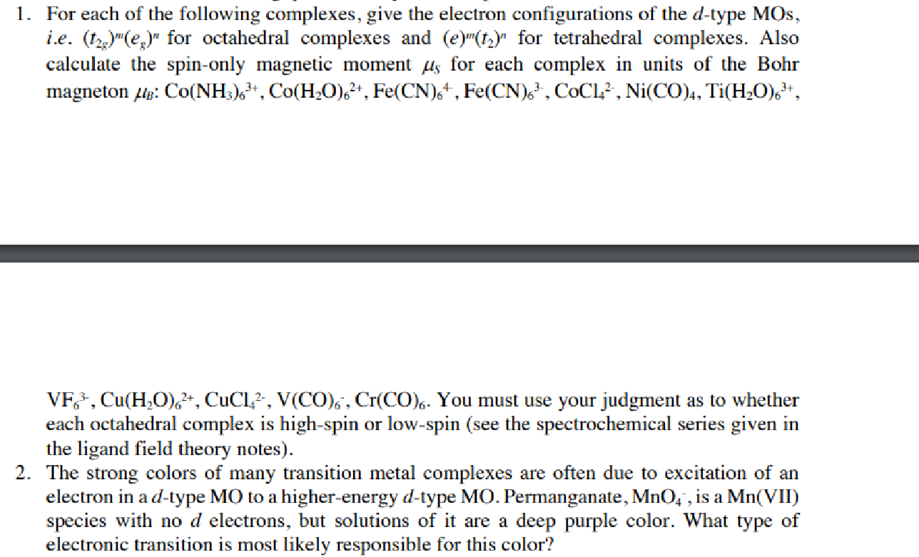 Solved 1. For each of the following complexes, give the | Chegg.com