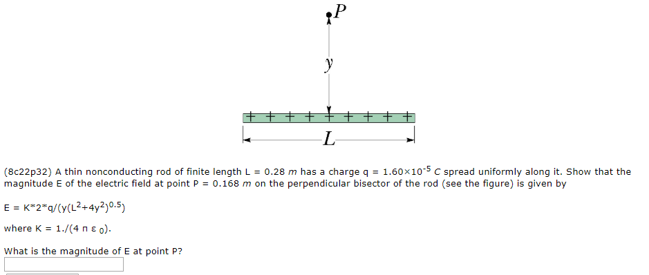 Solved (8c22p32) A thin nonconducting rod of finite length L | Chegg.com