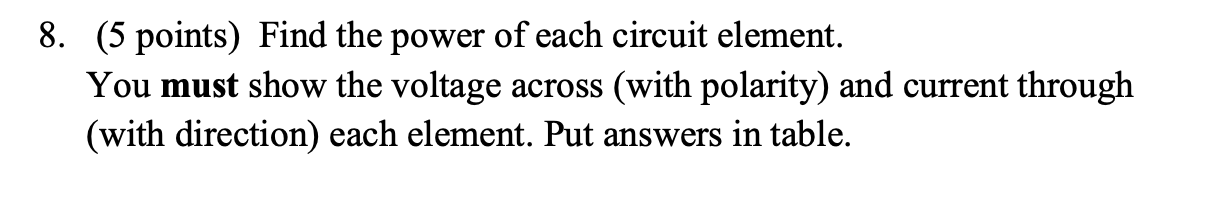 Solved 8. (5 points) Find the power of each circuit element. | Chegg.com