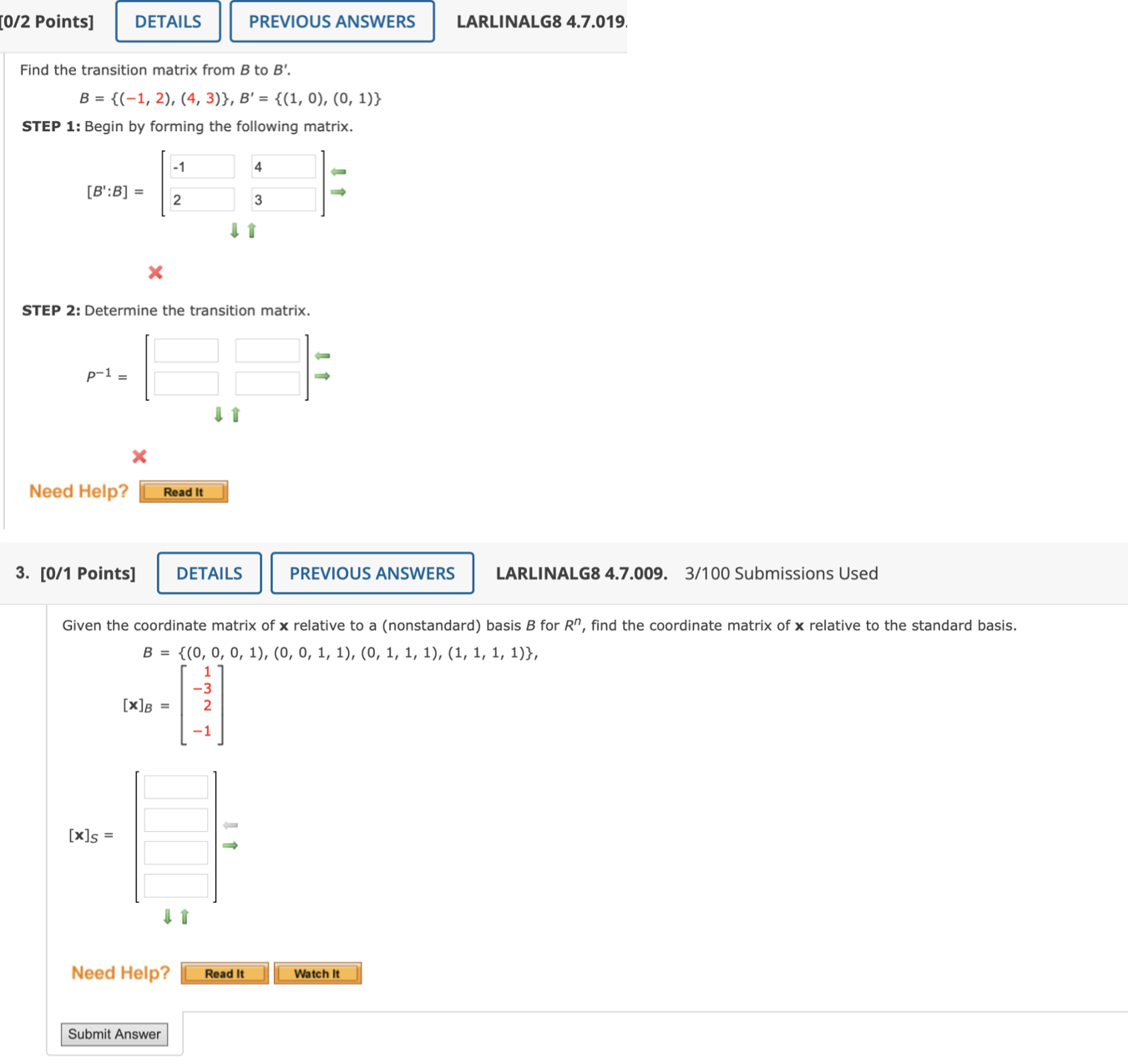 Solved Find the transition matrix from B to B′. | Chegg.com