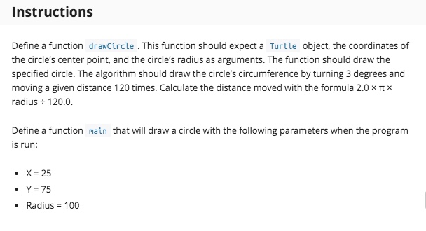 Solved Define a function drawCircle. This function should | Chegg.com
