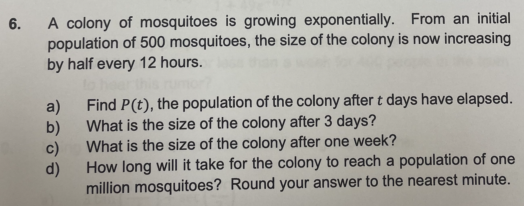 Solved A colony of mosquitoes is growing exponentially. From | Chegg.com