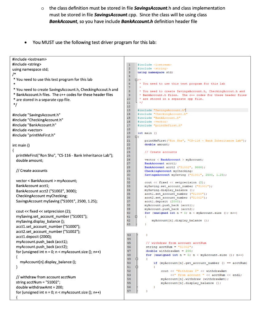 Solved Lab 7-Bank Inheritance - CS-116 O o o o 1. Define a | Chegg.com