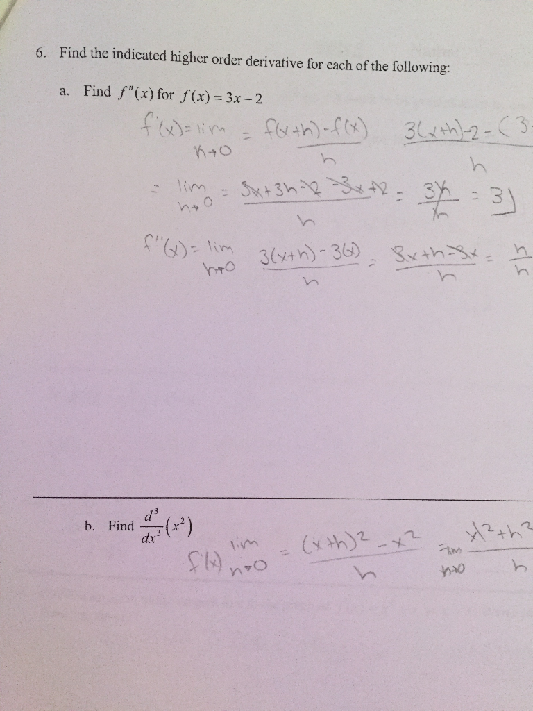 Solved 6. Find the indicated higher order derivative for | Chegg.com