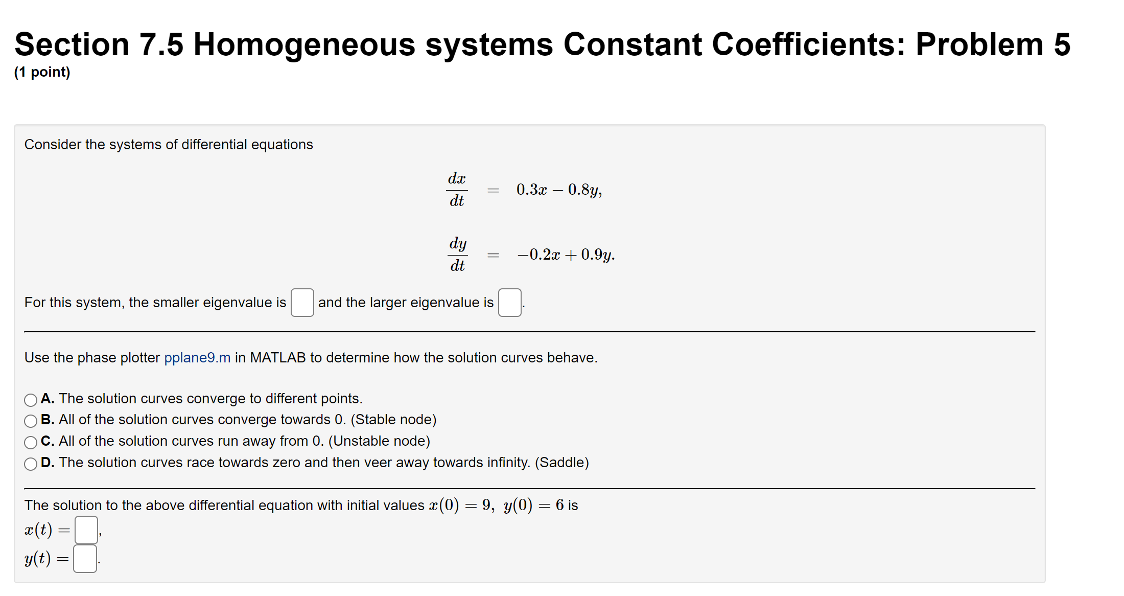 Solved Section 7.5 ﻿Homogeneous systems Constant | Chegg.com