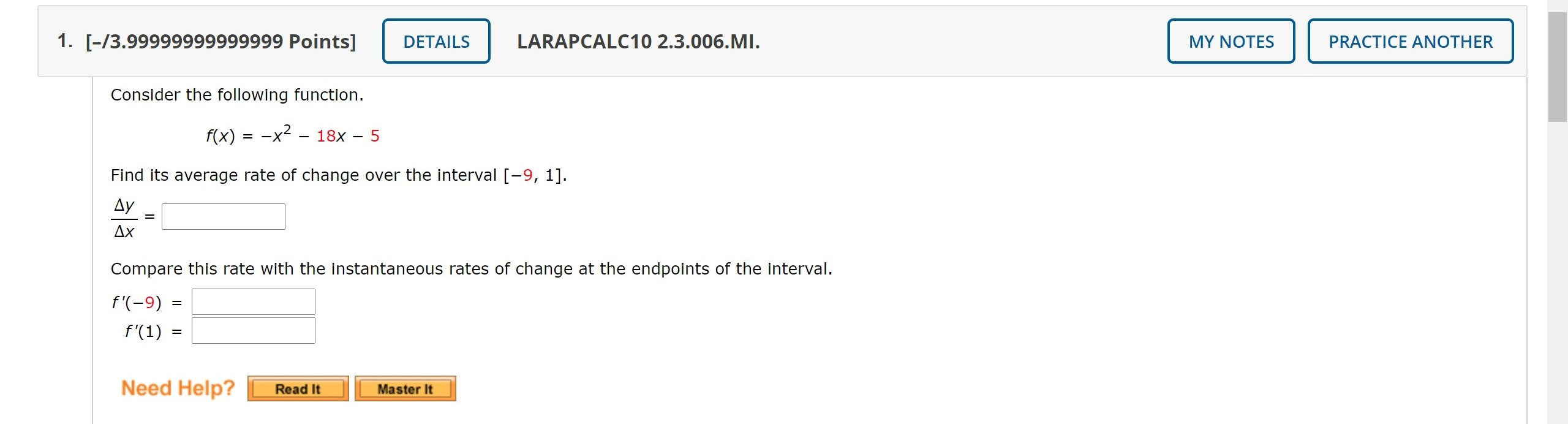 Solved 1. [-/3.99999999999999 Points] DETAILS LARAPCALC10 | Chegg.com