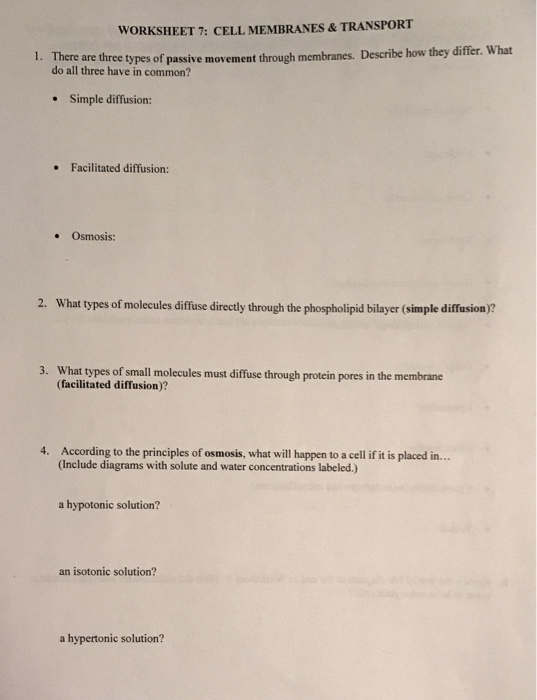 Solved WORKSHEET 7: CELL MEMBRANES&TRANSPORT 1. There are | Chegg.com