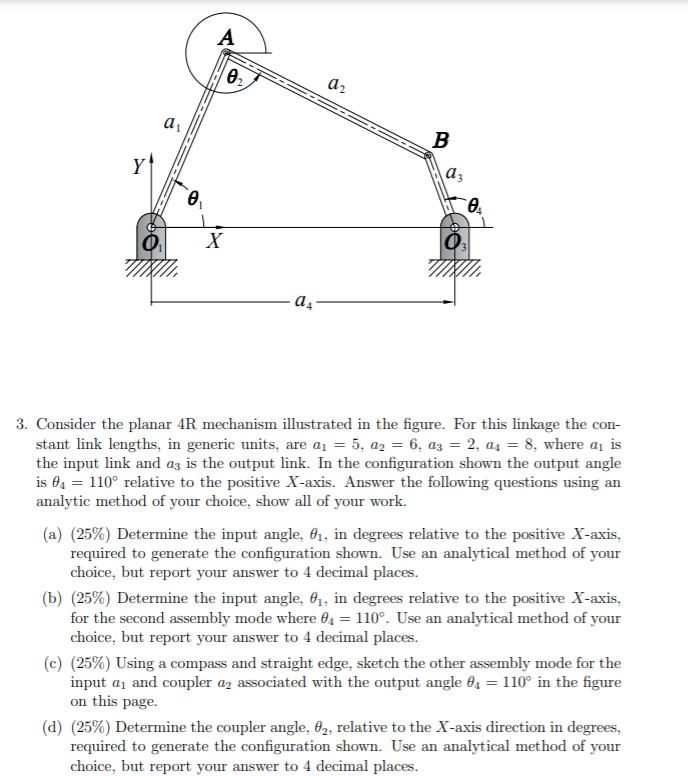 Solved Consider the planar 4R mechanism illustrated in the | Chegg.com