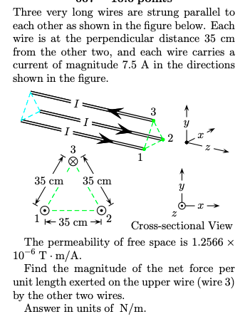 Solved Three very long wires are strung parallel to each | Chegg.com