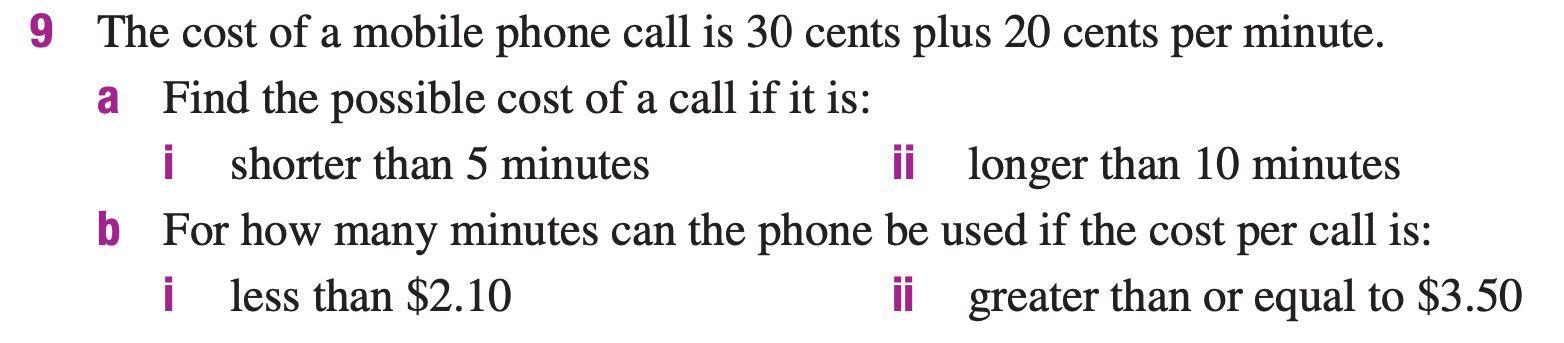 Solved 9 The cost of a mobile phone call is 30 cents plus 20 | Chegg.com