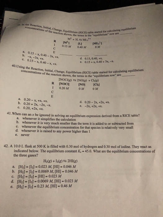 Solved s of thebrtuan reaction shouibrium (RICE) table | Chegg.com