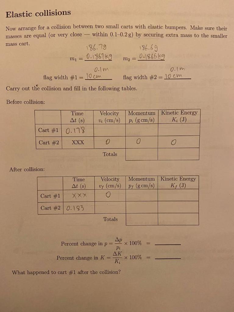 Solved Elastic collisions mass cart. Now arrange for a | Chegg.com