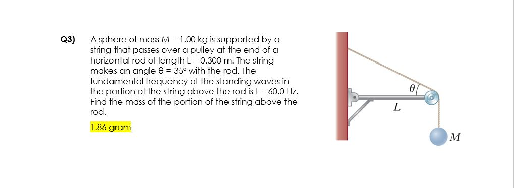 Solved Q3) A sphere of mass M = 1.00 kg is supported by a | Chegg.com