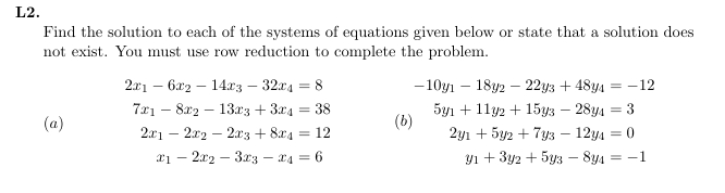 Solved L2.Find the solution to each of the systems of | Chegg.com