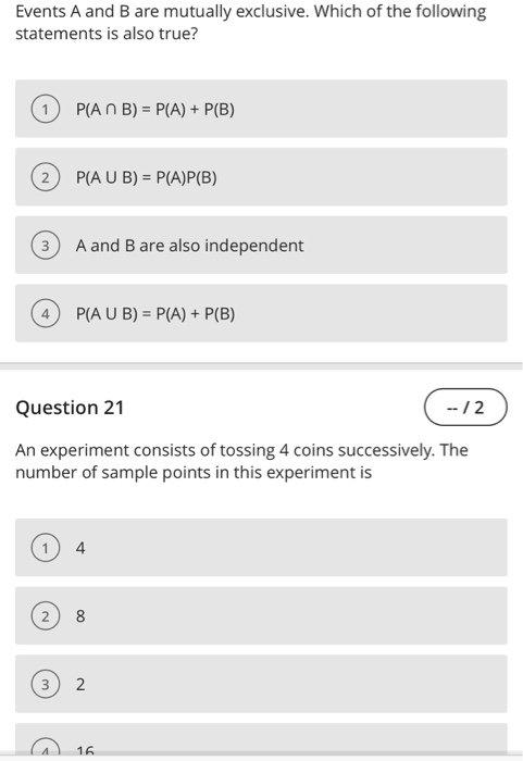 Solved Events A and B are mutually exclusive. Which of the | Chegg.com