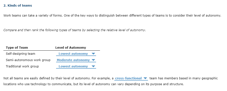 Solved 2. Kinds of teams Work teams can take a variety of | Chegg.com