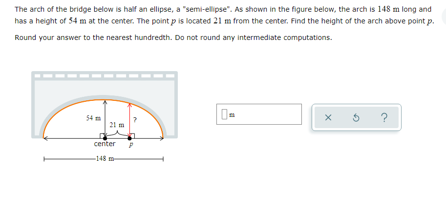 Solved The arch of the bridge below is half an ellipse, a | Chegg.com