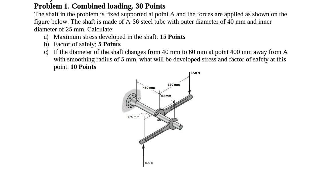 Solved Problem 1. Combined loading. 30 Points The shaft in | Chegg.com