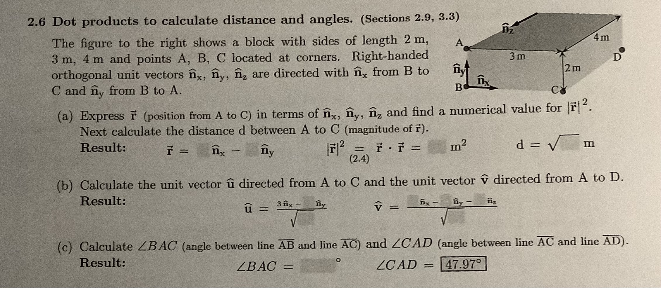 Solved .6 Dot products to calculate distance and angles. | Chegg.com