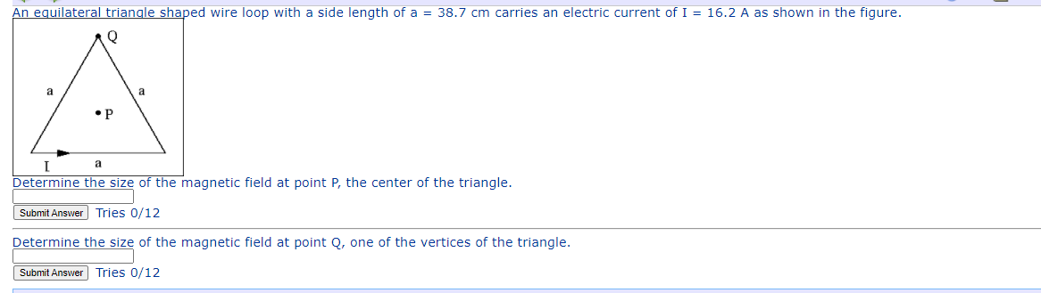 Solved An equilateral triangle shaped wire loop with a side | Chegg.com