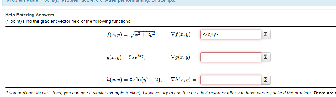 Solved Help Entering Answers (1 point) Find the gradient | Chegg.com