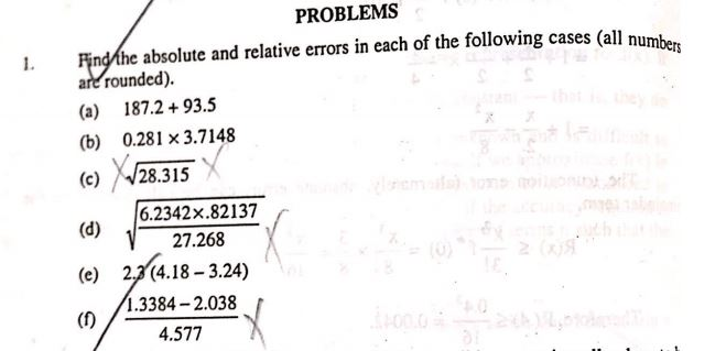 Solved Find the absolute and relative errors in each of the | Chegg.com