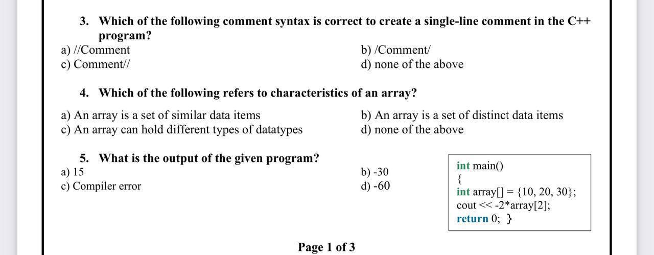 Solved 3. Which of the following comment syntax is correct | Chegg.com