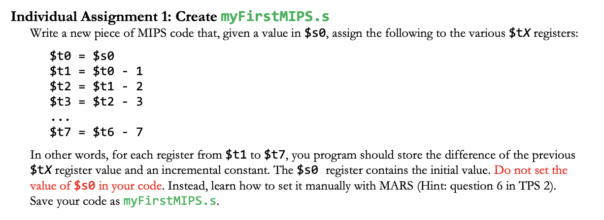 Solved Individual Assignment 1 Create Myfirstmips S Write A