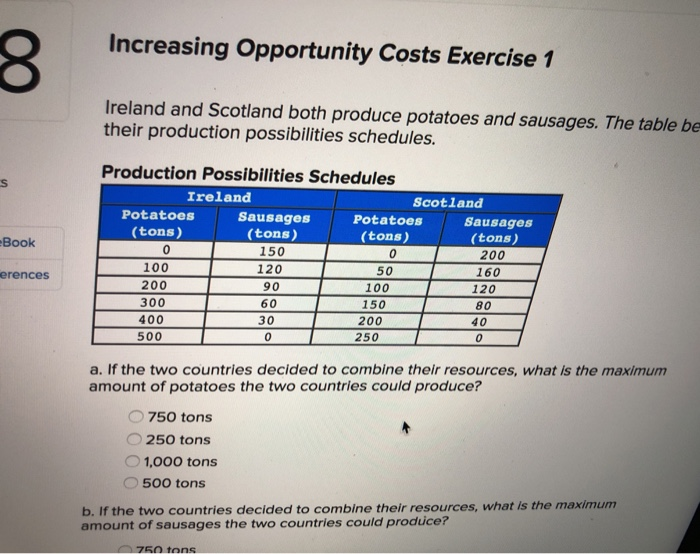 Increasing Opportunity Costs Exercise 1 Ireland and | Chegg.com