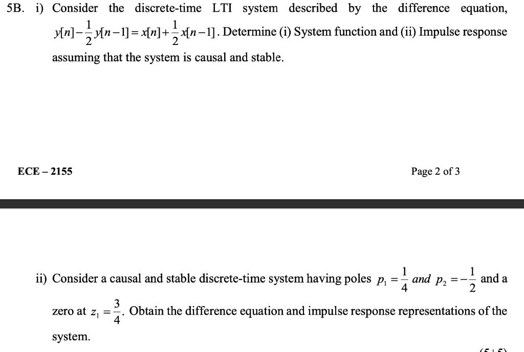 Solved 5B. i) Consider the discrete-time LTI system | Chegg.com
