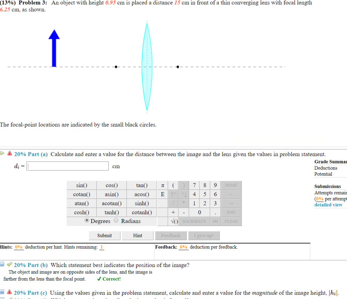 Solved (13%) Problem 3: An object with height 0.95 cm is | Chegg.com