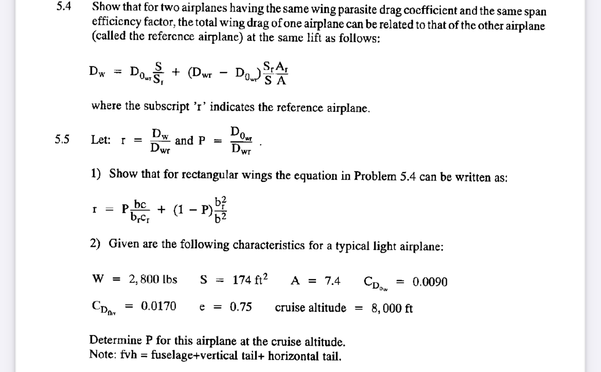 Solved 5.4 Show that for two airplanes having the same wing | Chegg.com