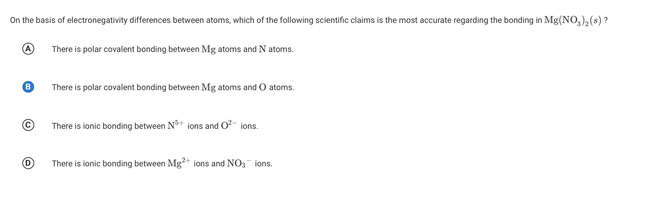 Solved On the basis of electronegativity differences between | Chegg.com