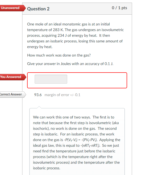 Solved One mole of an ideal monatomic gas is at an initial | Chegg.com
