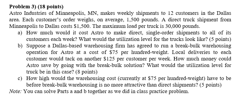 Solved Problem 3) (18 points) Astro Industries of | Chegg.com