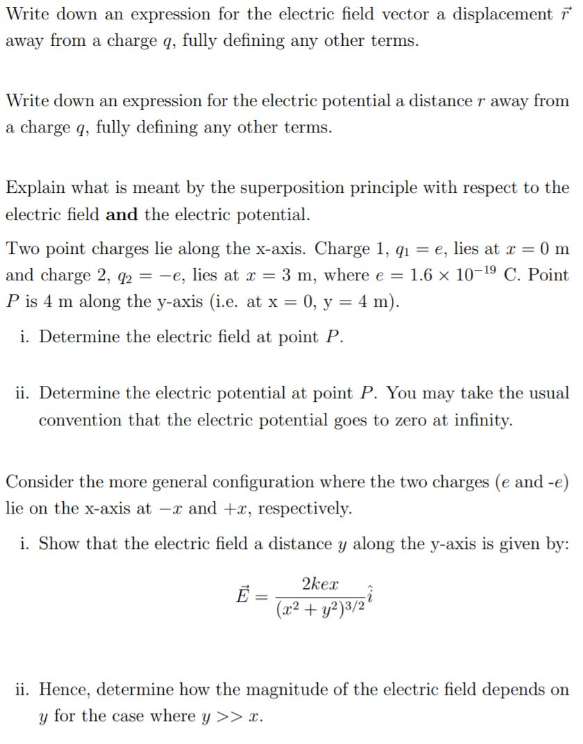 Solved Write down an expression for the electric field | Chegg.com