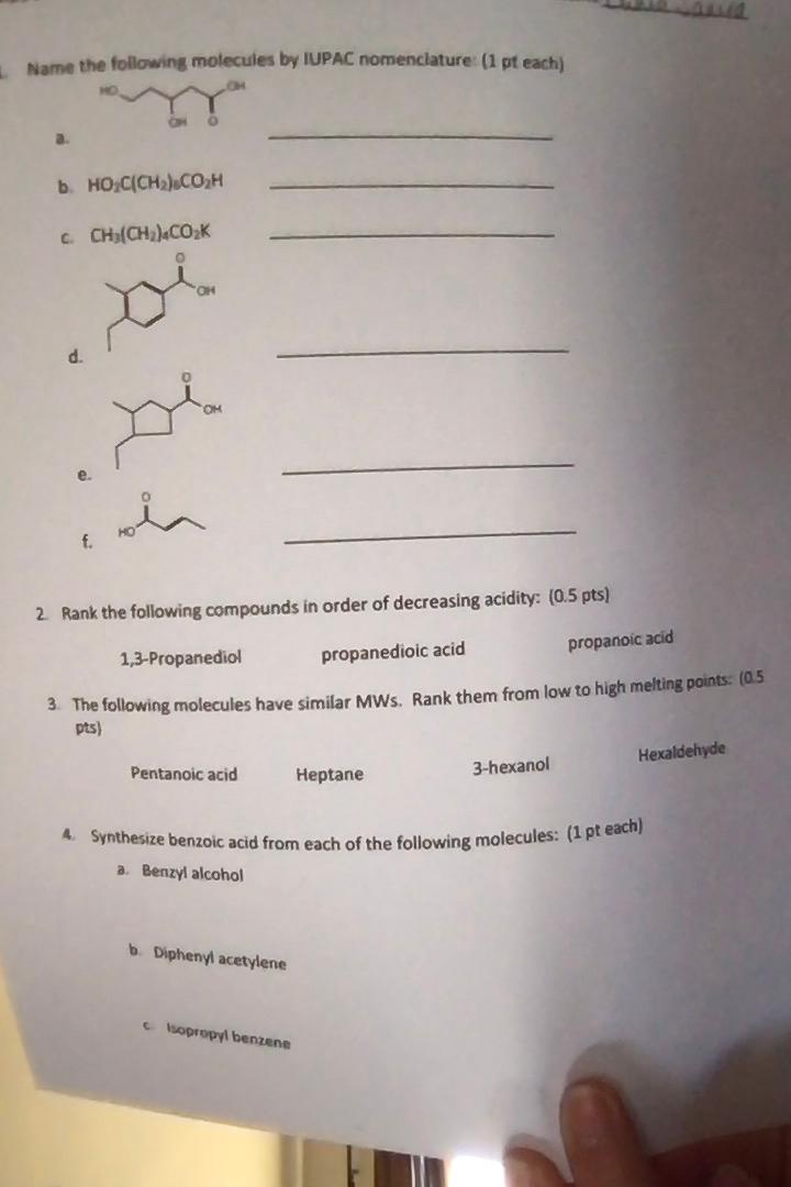 Solved Name the following molecules by IUPAC nomenclature (1 | Chegg.com