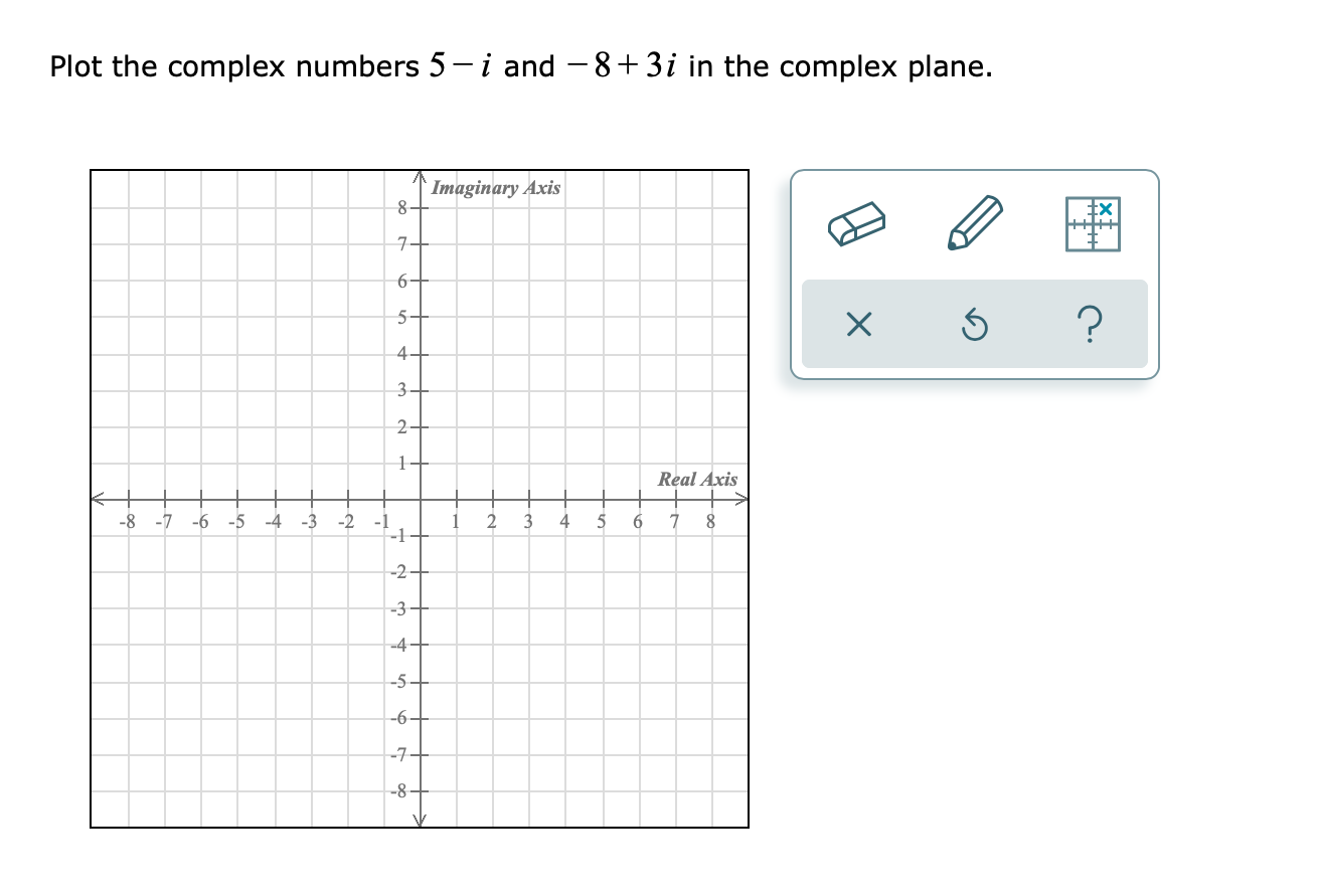 Solved Plot the complex numbers 5-i and – 8+ 3i in the | Chegg.com