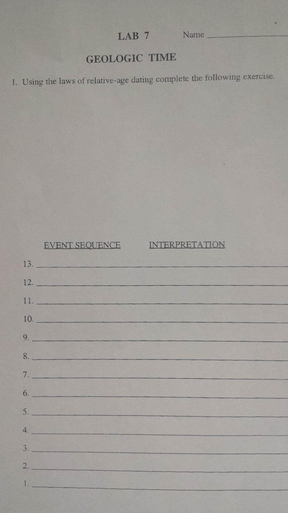 LAB 7 Name GEOLOGIC TIME 1. Using the laws of | Chegg.com