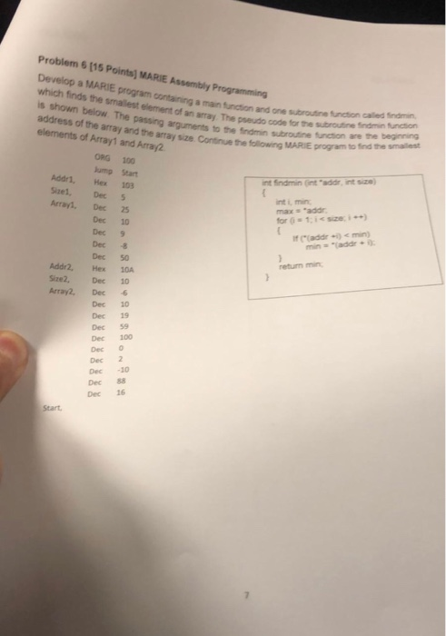Solved Problem 6(15 Points) MARIE Assembly Programming | Chegg.com